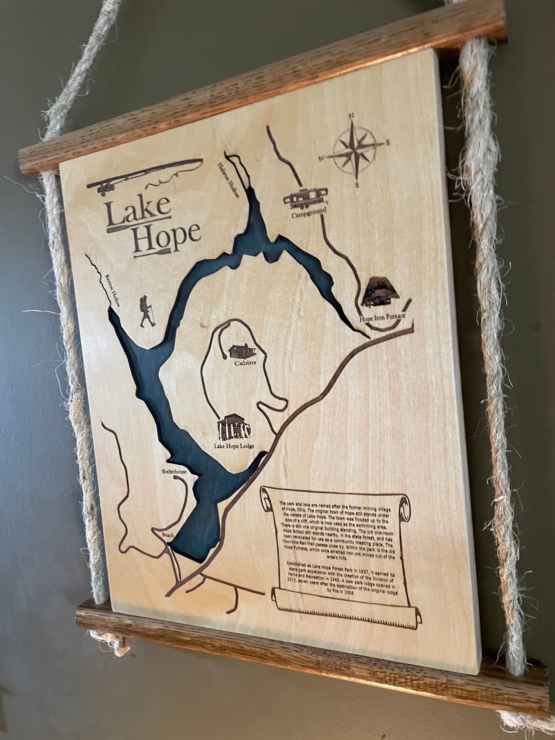 Laser Engraved Lake Map Lake Hope Wall Art - Etsy