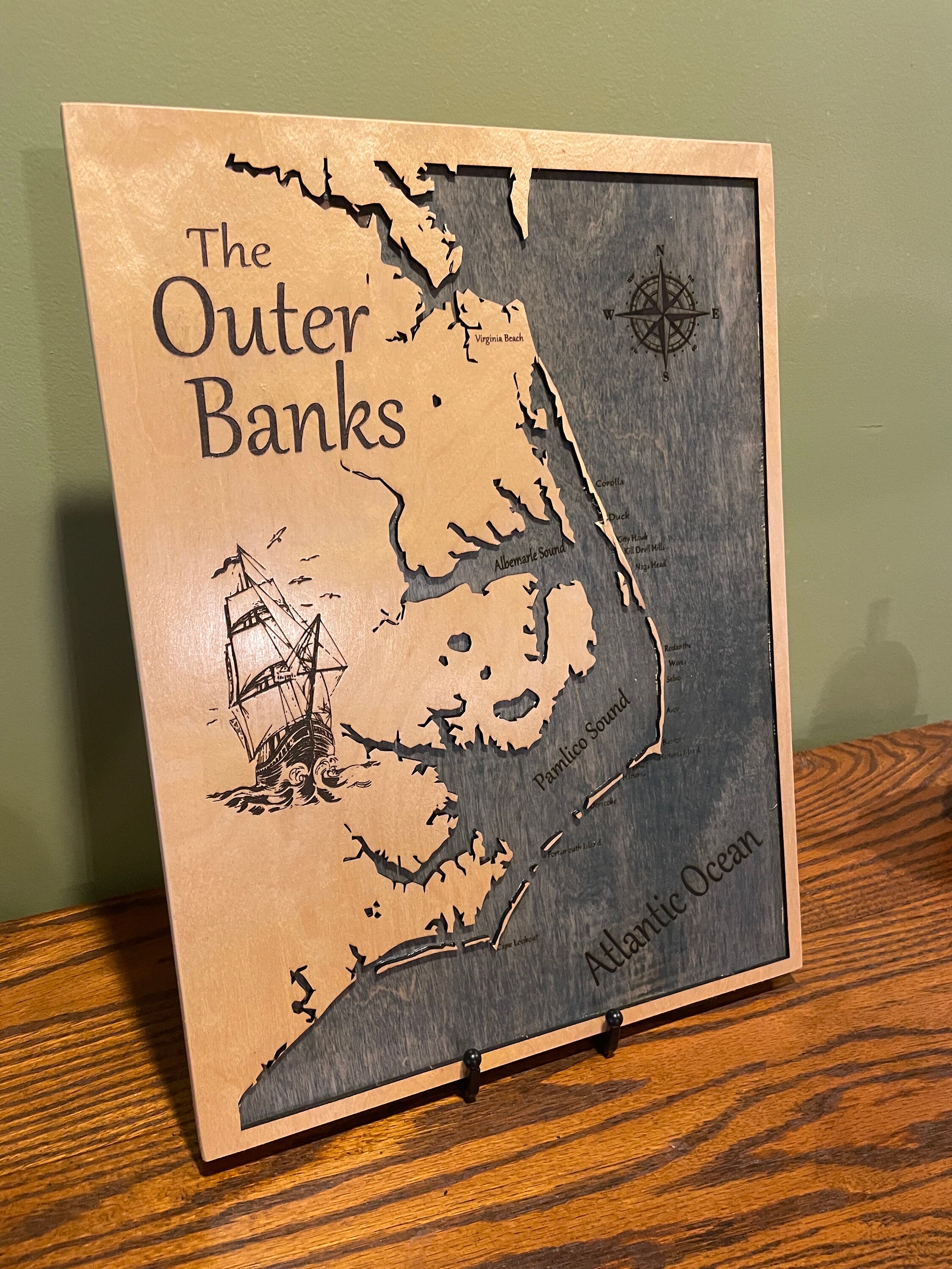 Seaside Souvenir the Outer Banks Vacation Memories Coastal Map Wall Art ...