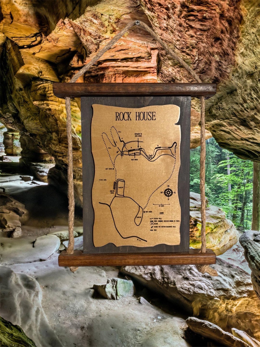 Rock House Trail Map Hocking Hills Ohio - Handcrafted Trail Map, Hiking ...