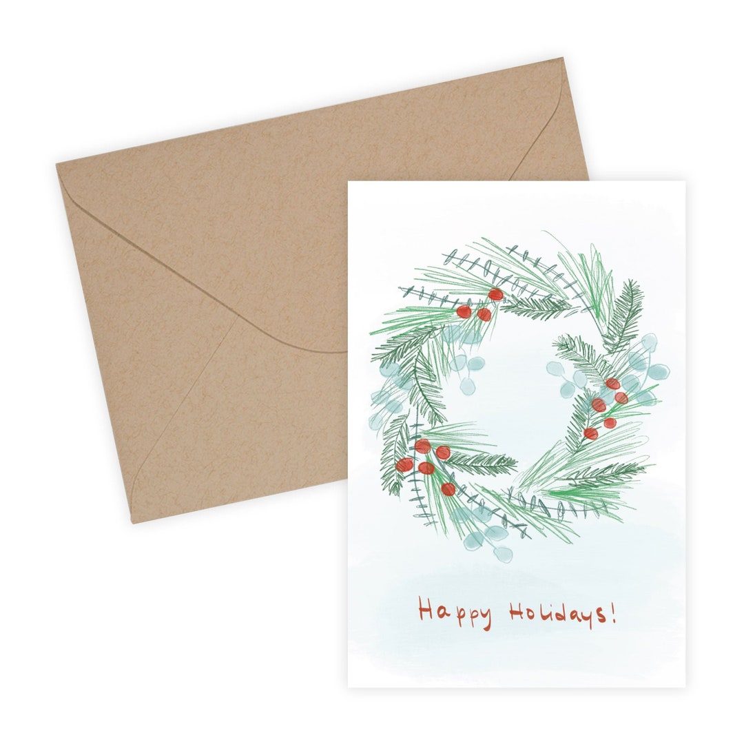 Holiday Wreath Card Single Card - Etsy
