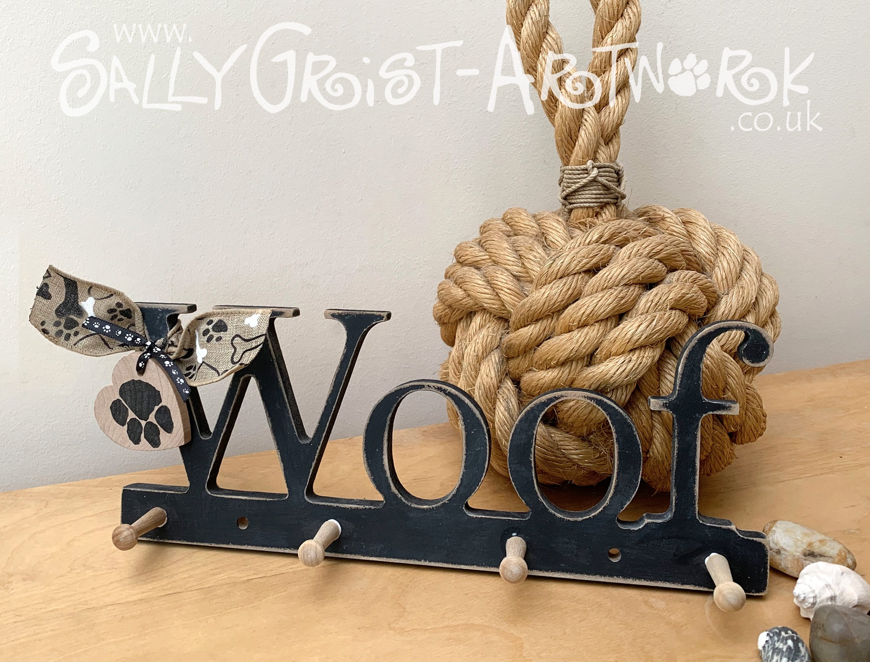 Handmade Dog Lead Hanger – Rustic “WOOF” Peg Rack, Wooden Dog Leash ...