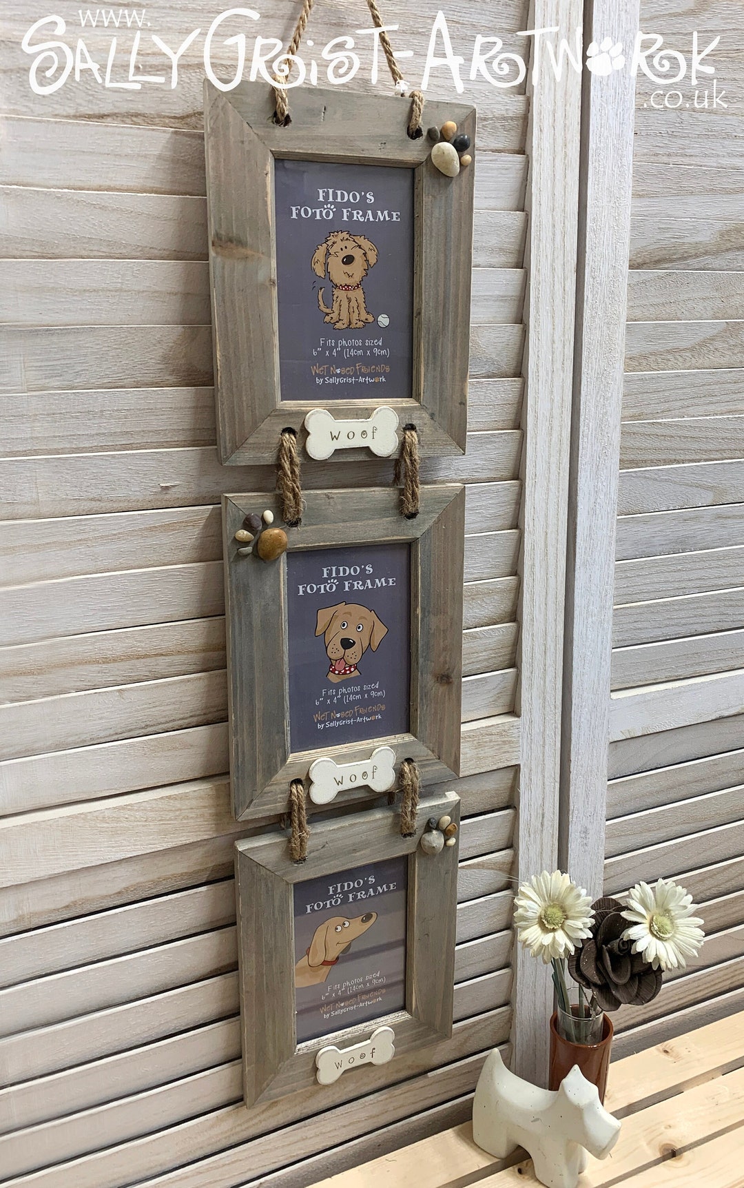 Triple Hanging Photo Frame, Portrait Orientation, Dog Themed With Bones ...