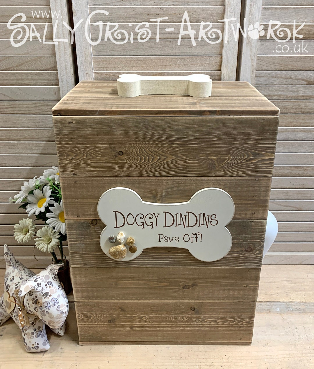 Large Wooden Doggy Food Bin - Handmade Storage Box for Dry Pet Food and ...