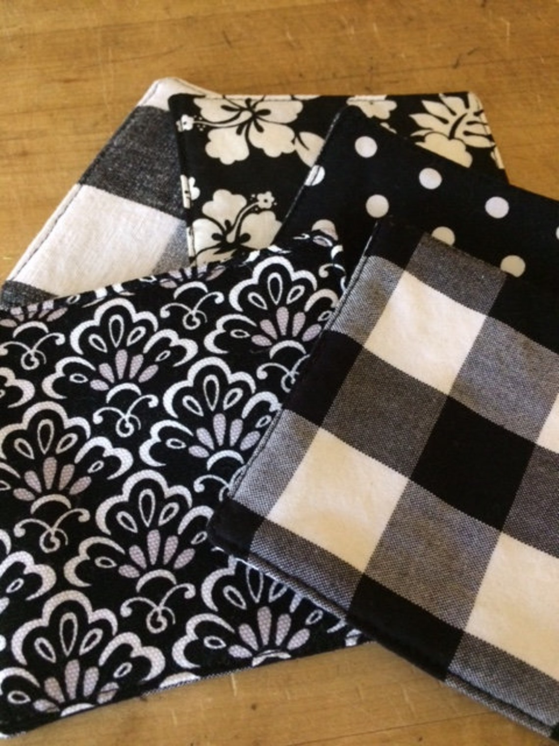 Black and White Reversible Fabric Beverage Coasters Mug Rug | Etsy