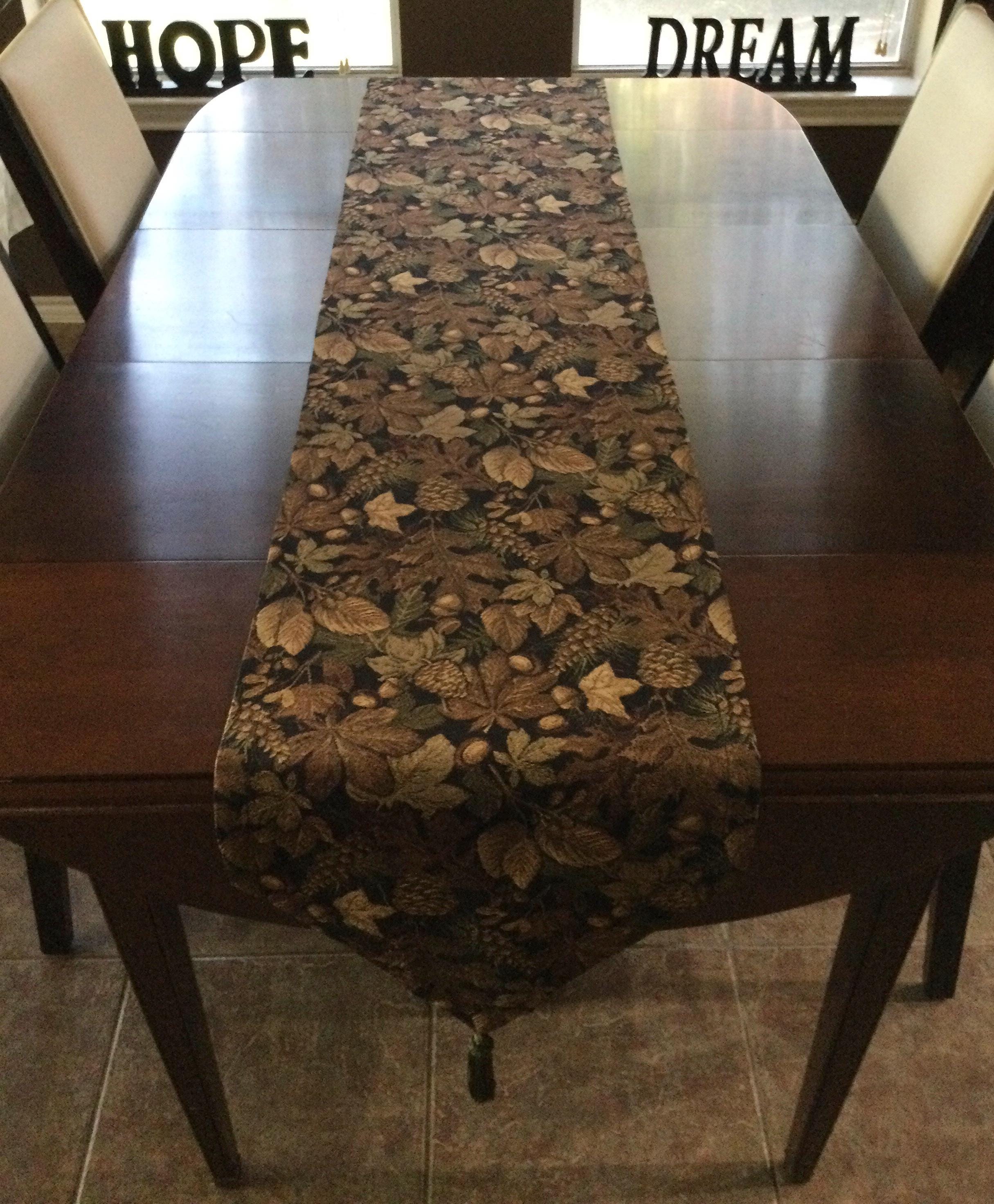 Tapestry Table Runner in Fall Leaves, Thanksgiving, Pinecones, Acorns ...