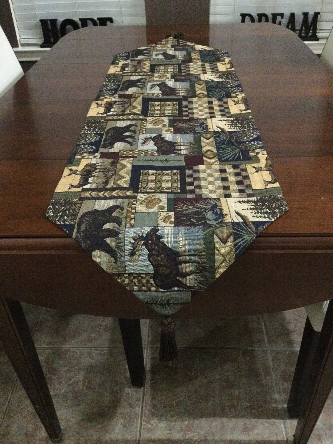 Fall Bear Moose Tapestry Table Runner 55 X 15 1/2 Inches Brown Tassels ...