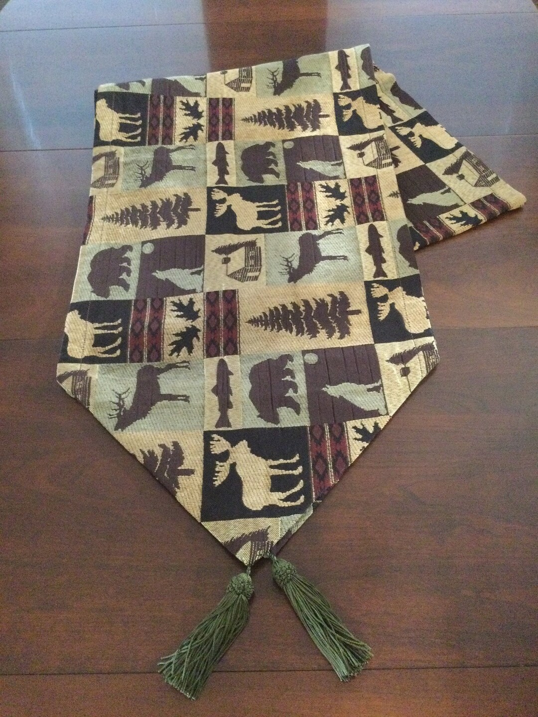 Tapestry Table Runner in Outdoor Cabin Theme, Woodland, Bear, Moose ...
