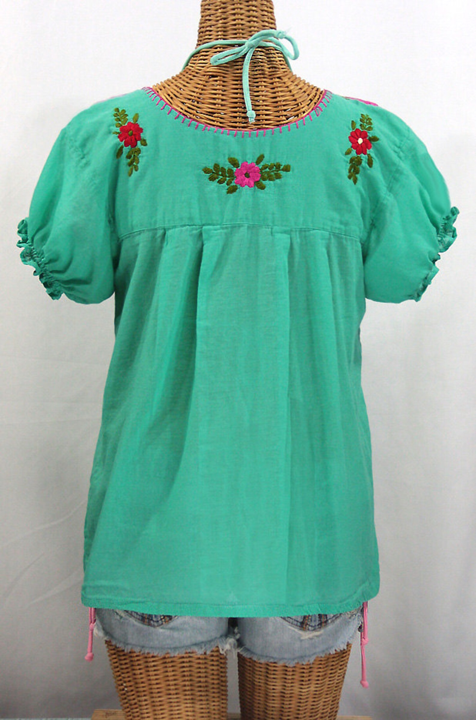 Embroidered Peasant Blouse Top Hand Embroidered: "la Mariposa" Mint ...