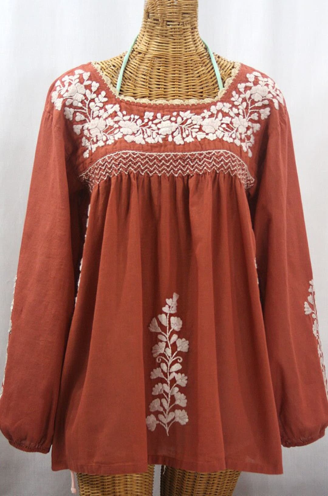 Embroidered Peasant Blouse: "la Marina Larga" in Terracotta With Cream ...