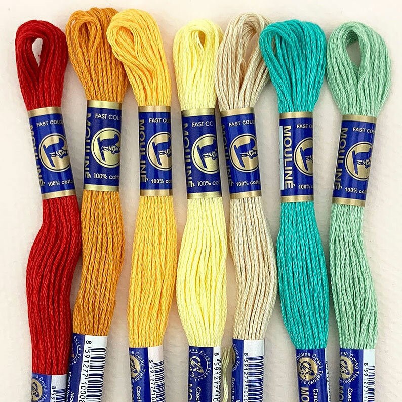 Embroidery Floss - "tropic Mix" Color Mix - 7 Skeins - Bohemian Cotton ...