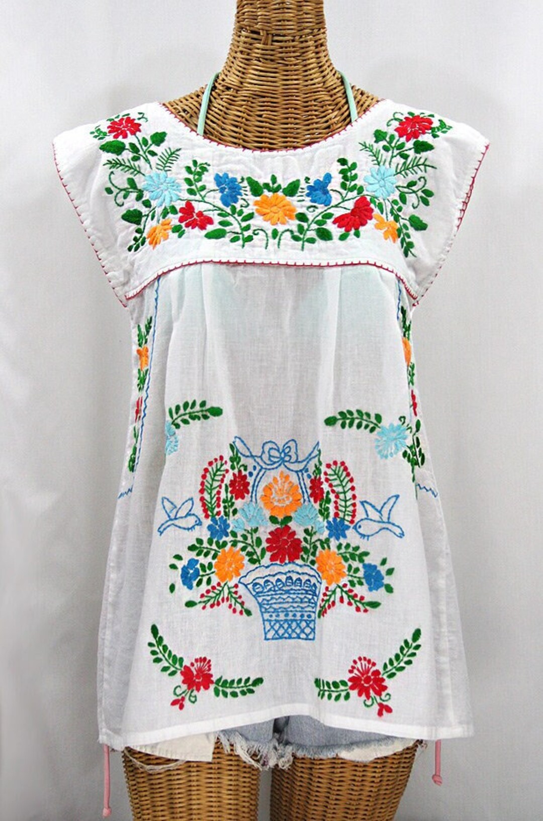 Embroidered Peasant Top Cap Sleeves: "la Boqueria" in White With Fiesta ...