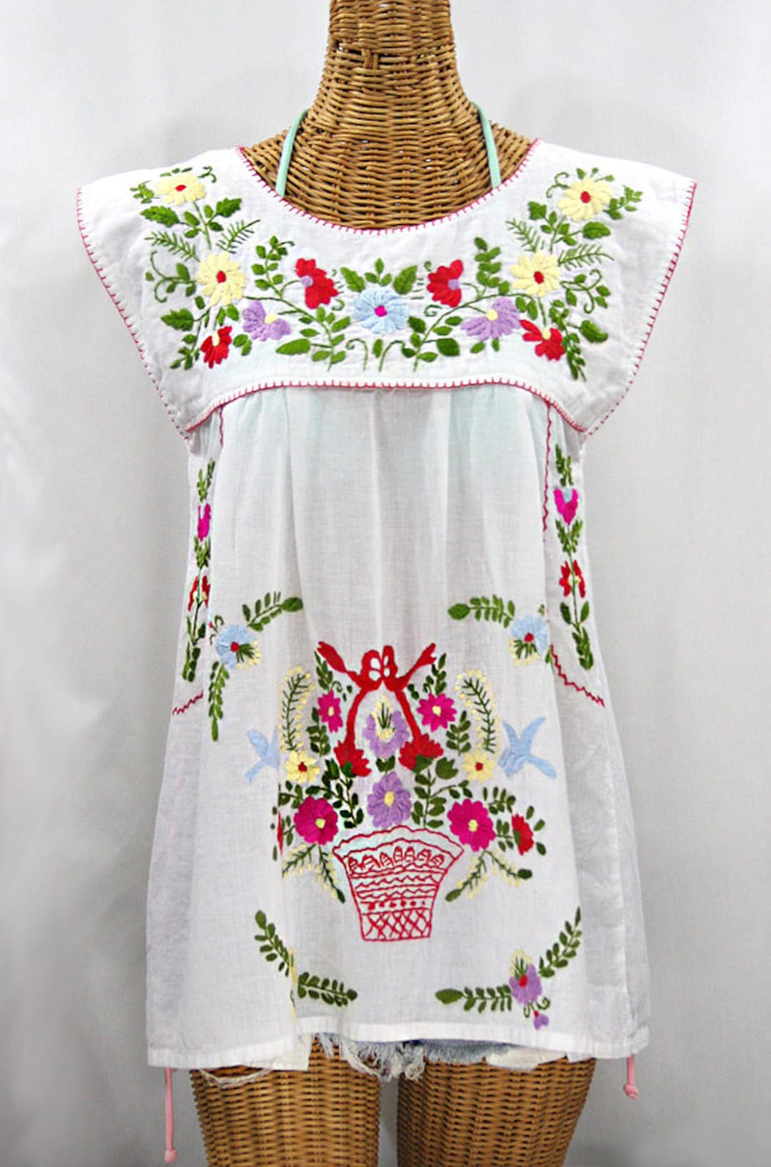 Embroidered Peasant Top Cap Sleeves: "la Boqueria" in White With Multi ...