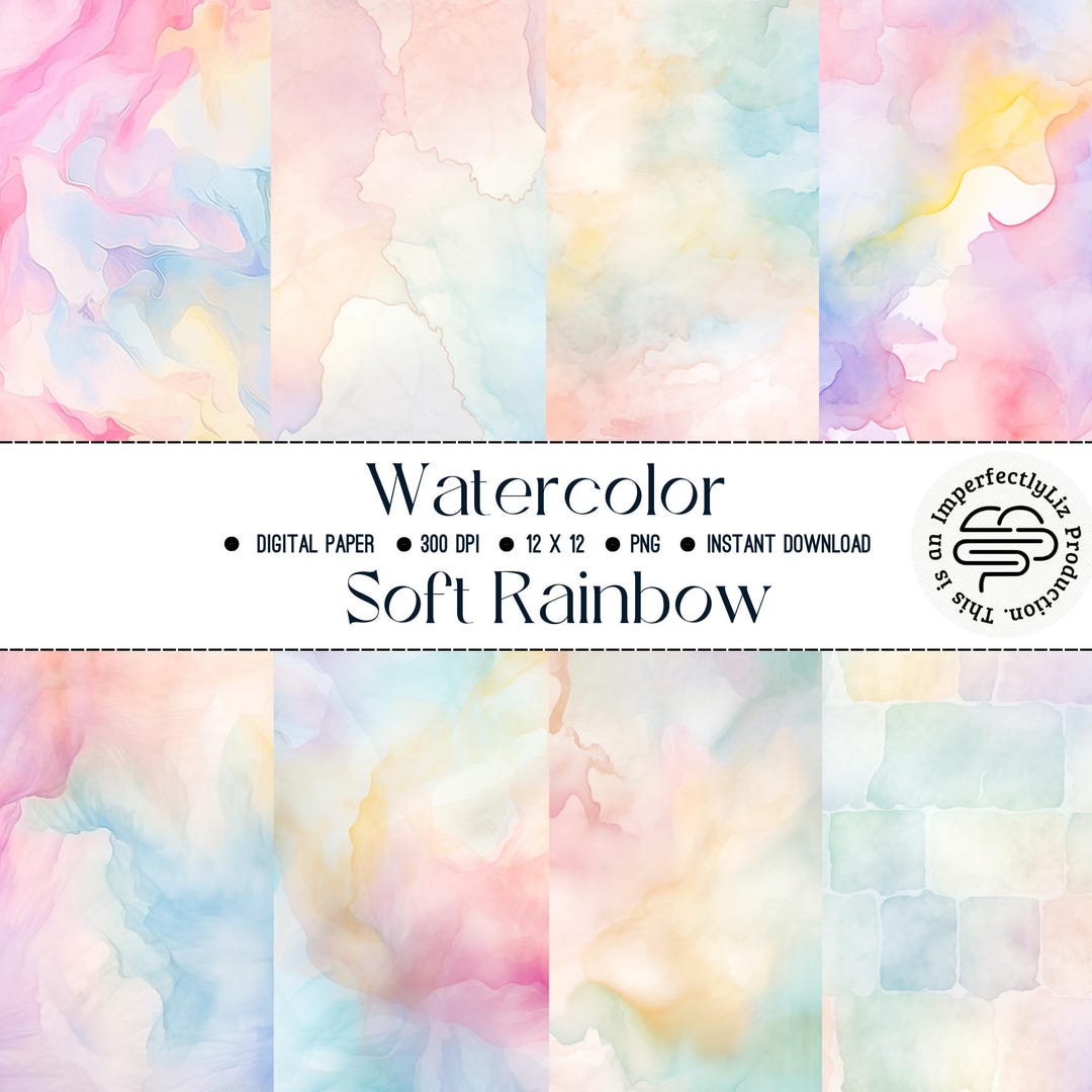 Soft Pastel Rainbows | Watercolor Digital Paper Pack | 12x12 ...