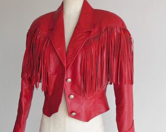 Red Cropped Leather Jacket - Etsy