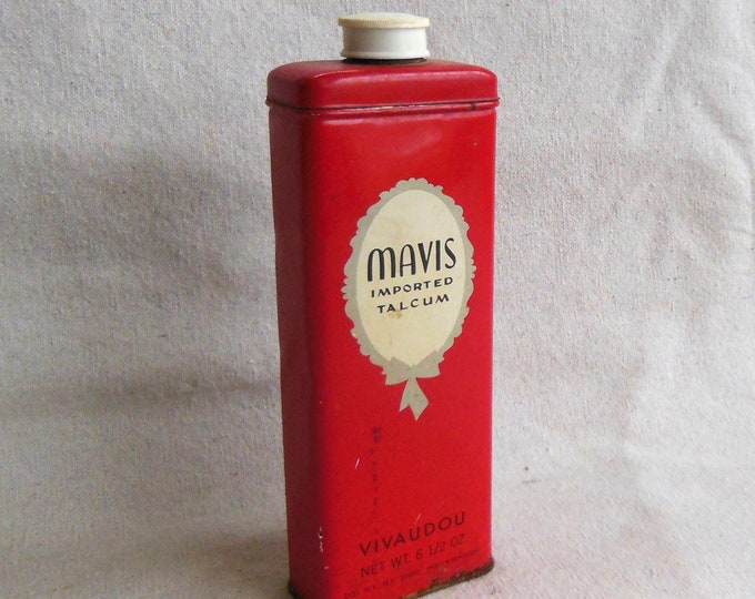 Vintage Mavis Imported Talcum Powder Tin by Vivaudou Red Metal Tin ...