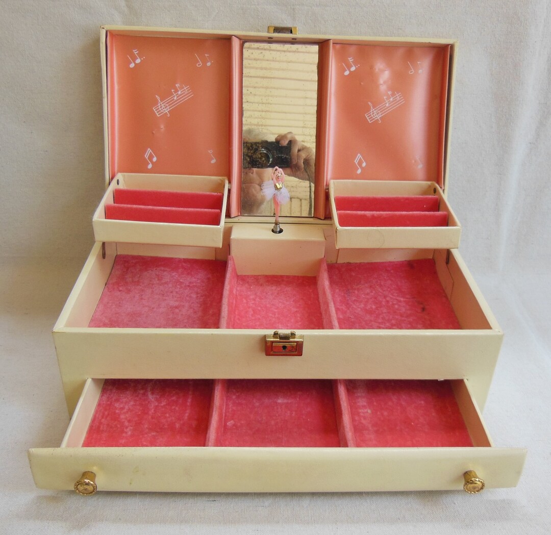 Vintage Jewelry Box Non Working Music Box Ballerina Pink Velvet Lady ...