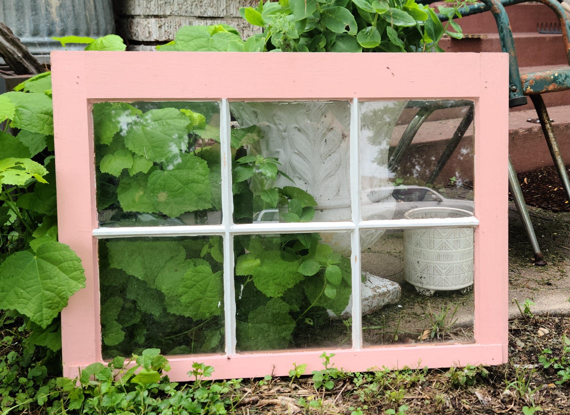 Wood 6 Pane Window Frame Painted Pink White Wall Decor - Etsy