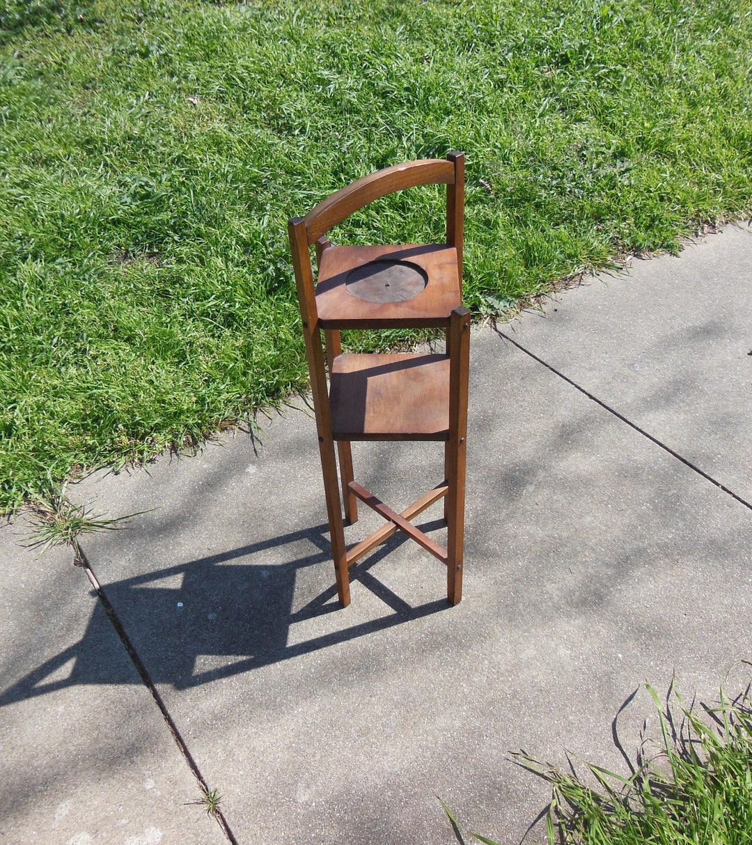 Vintage Wood Smoking Stand Ashtray Holder Plant Shelf Table W Handle ...