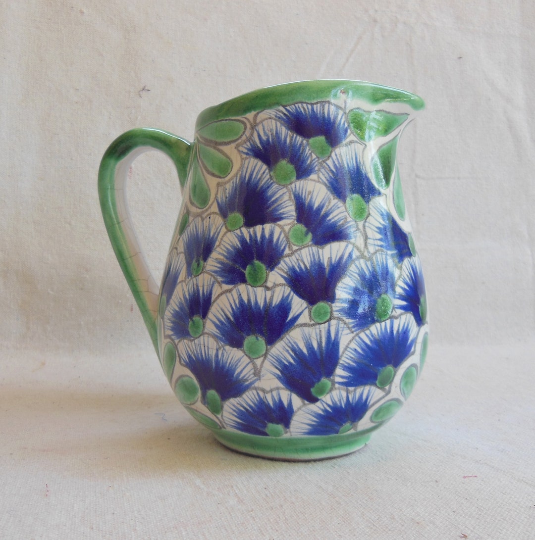 Vintage Handmade Mexican Pottery Pitcher Hand Painted Talvera Style ...