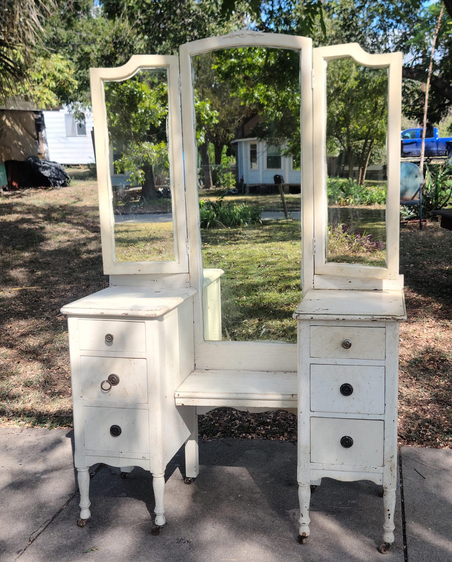 Antique 1920s Vanity With Trifold Mirror Vanity Dressing Table - Etsy