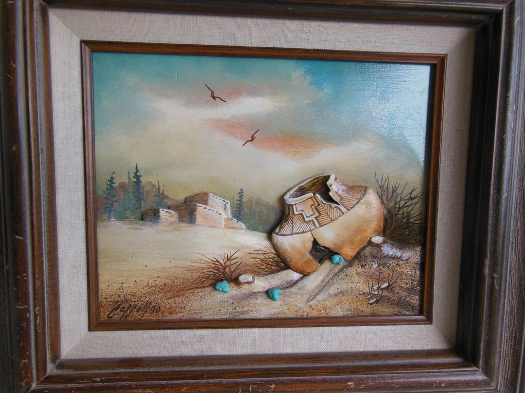 Vintage Bill Coffelt Mixed Media Art Original Relief Painting Carved ...