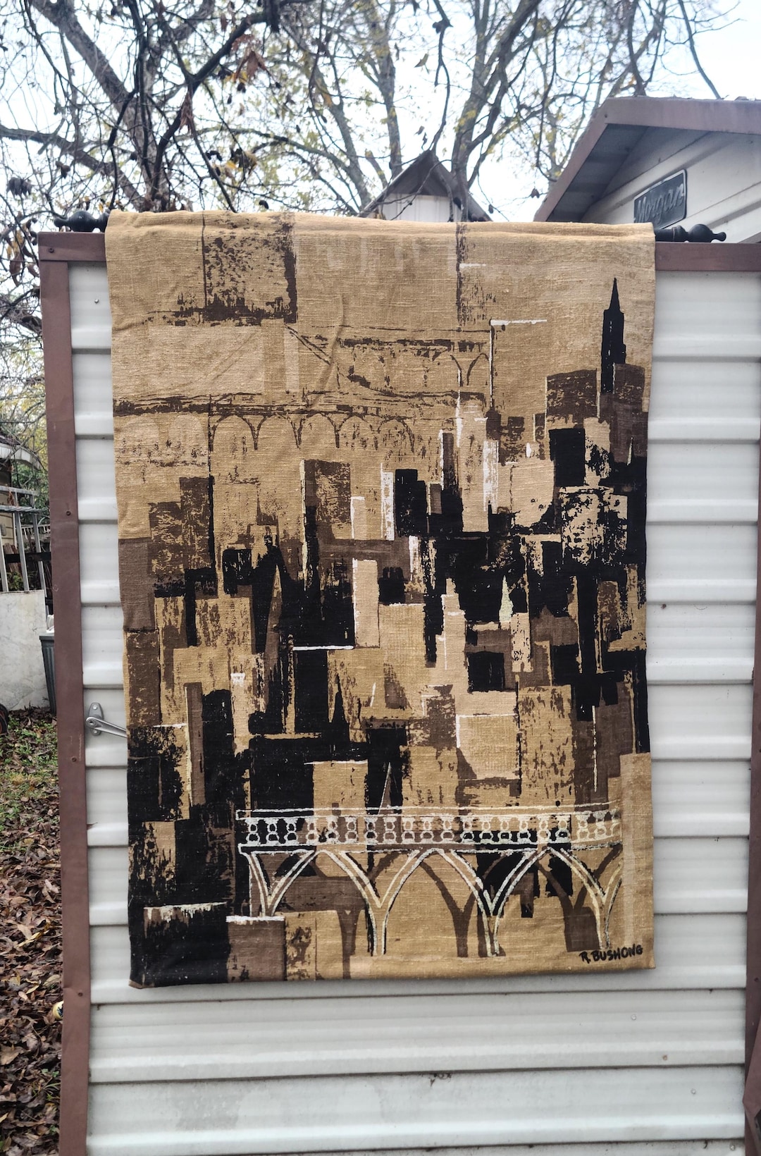 Vintage Robert Bushong Wall Hanging Heavy Linen Tapestry Earth Tones ...