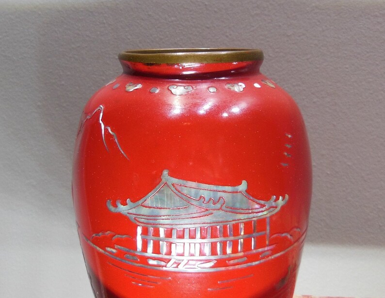 Vintage Red Enamel Abalone Mother of Pearl Iridescent Inlay - Etsy