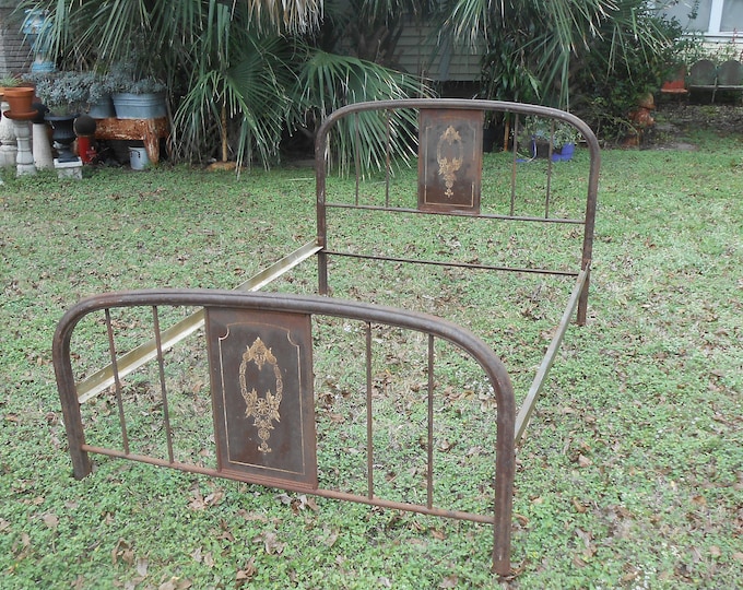 Antique Metal Bed Original Paint Gold Stenciled Design Cottage ...