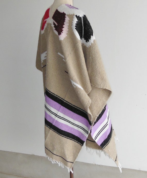 Vintage Mexican Poncho Serape Western Cowboy Gunsling… - Gem