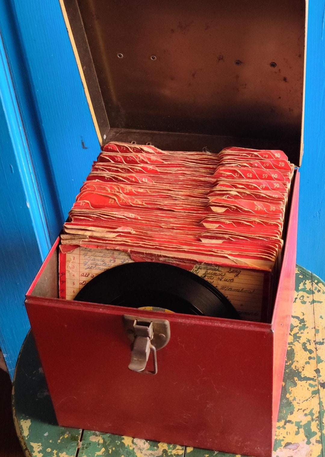 Vintage 1950s 66 45 Rpm Records Some Sleeves Metal Record Box Storage ...