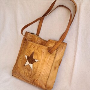 Vintage Tooled Leather Lone Star Handbag Cowhide Texas Star Boho ...
