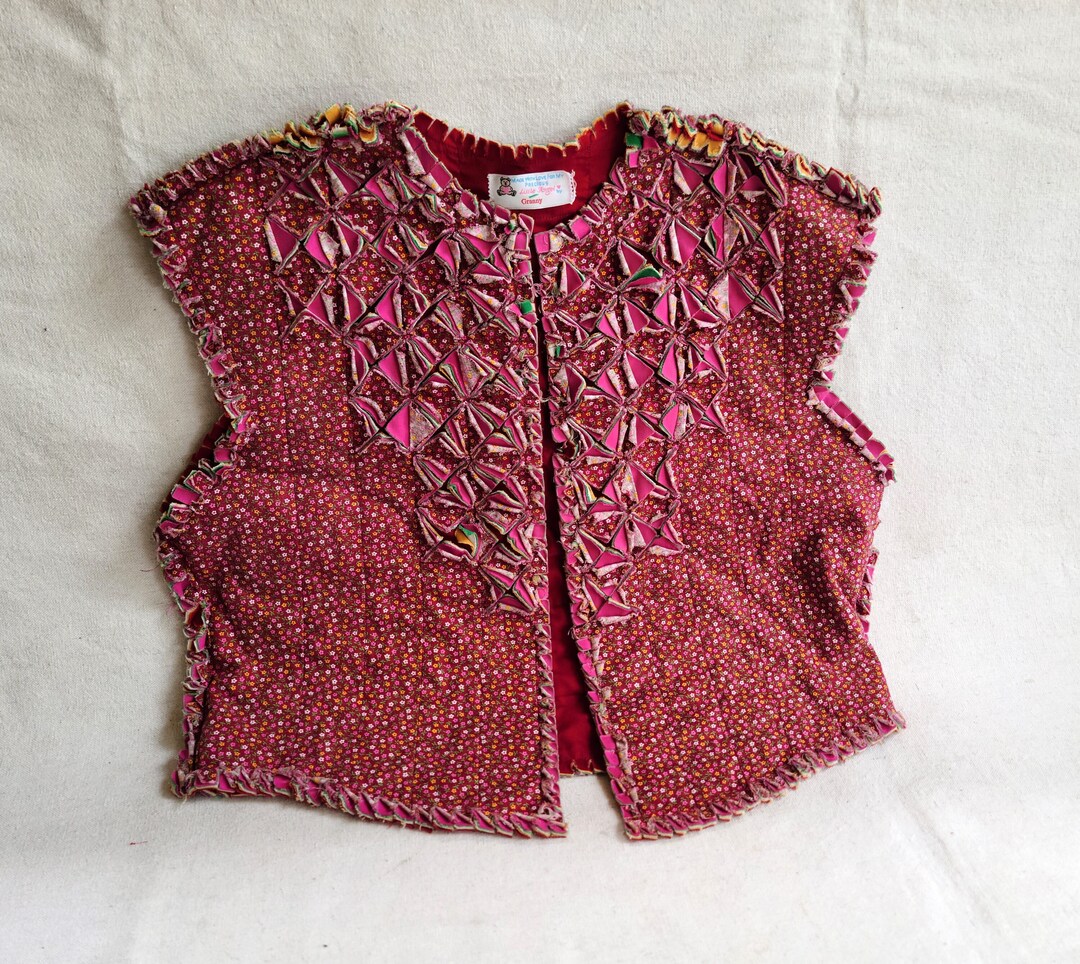 Vintage Handmade Vest 1980s Fashion Jacket Vest Layered Cloth Fabric ...