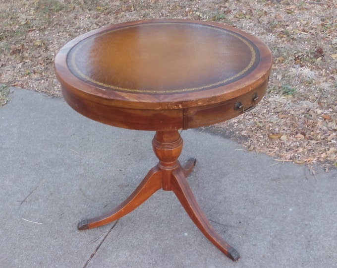Antique Mersman Duncan Phyfe Style Drum Table Round Table Leather Top ...