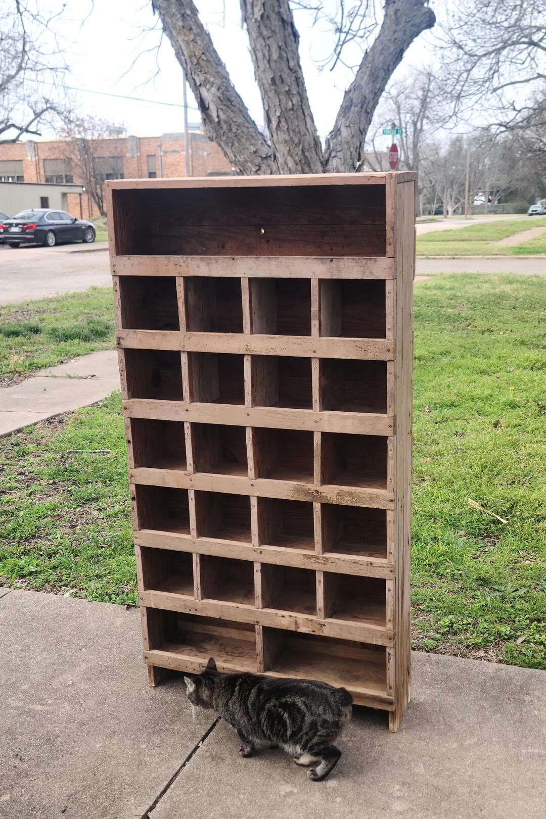Heavy Wood 59 in Free Standing Cubby Storage Compartment Cabinet ...
