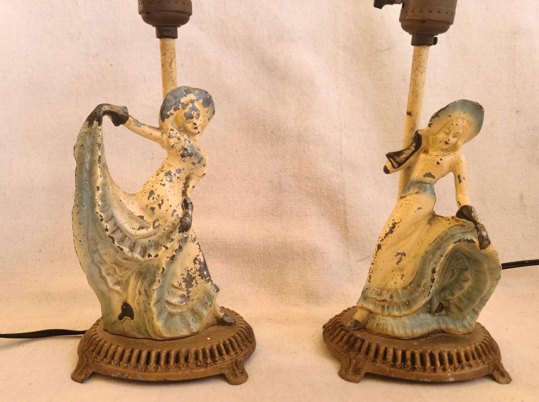 Vintage Pair of Cast Metal Lamps Figural Victorian Ladies Southern ...