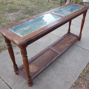 Vintage Wood Glass Cane Console Entryway Entry Table - Etsy