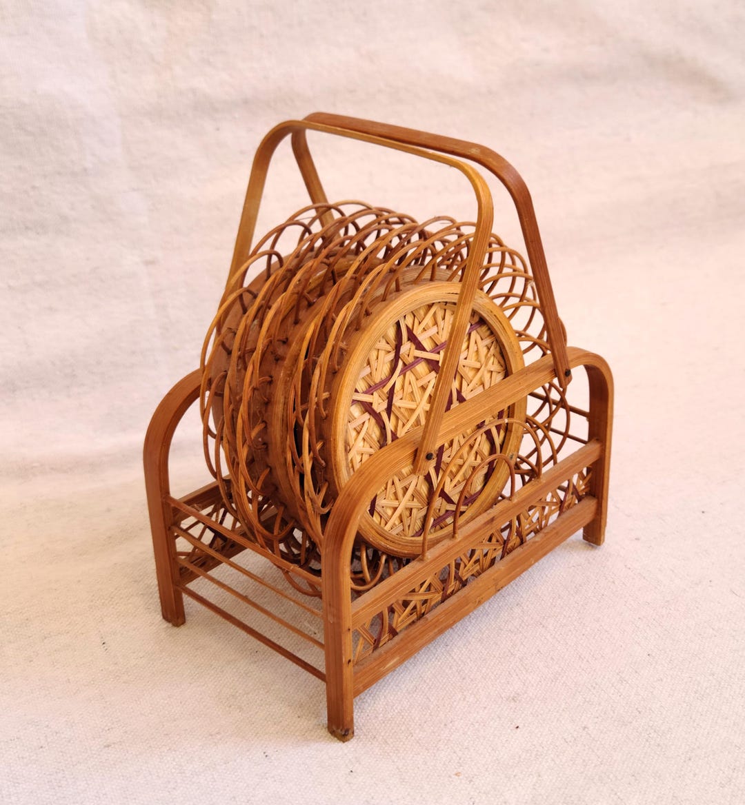 Boho Wicker Set of 5 Coasters With Caddy Holder - Etsy