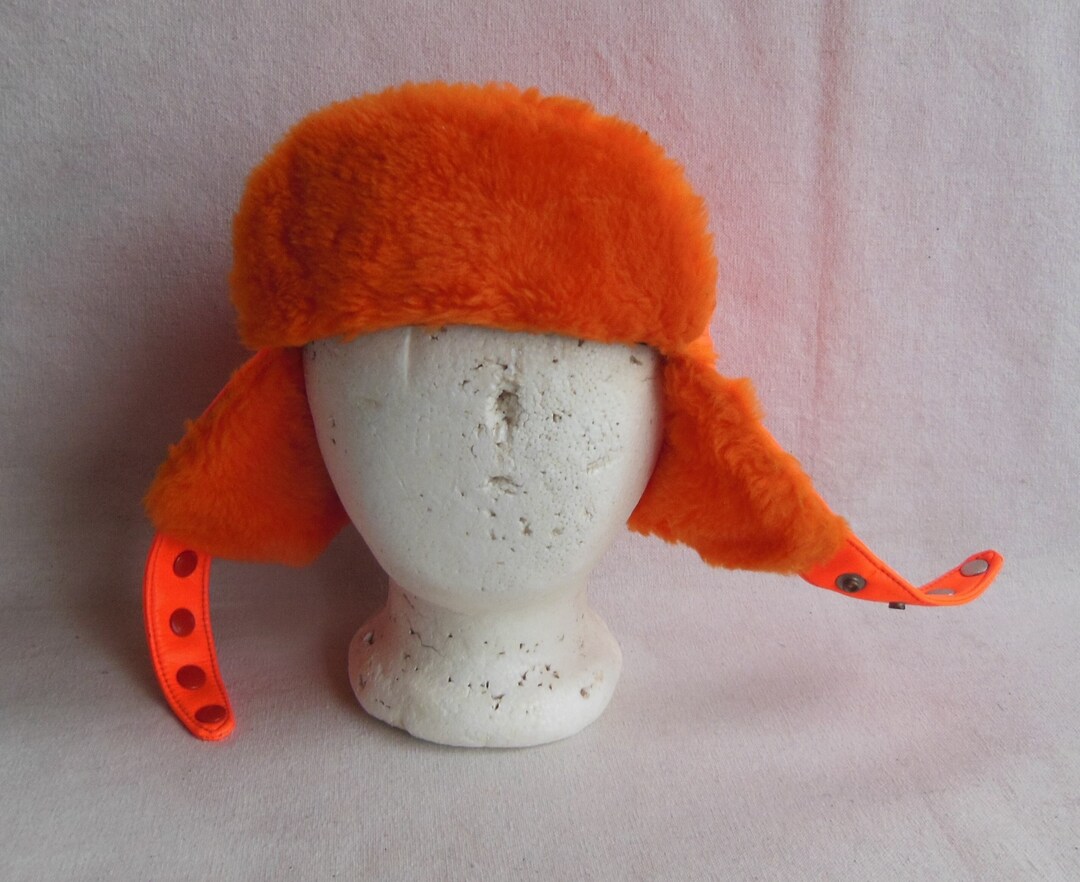 Vintage 1960s Fluorescent Orange Winter Hat With Ear Flaps Adult Size ...