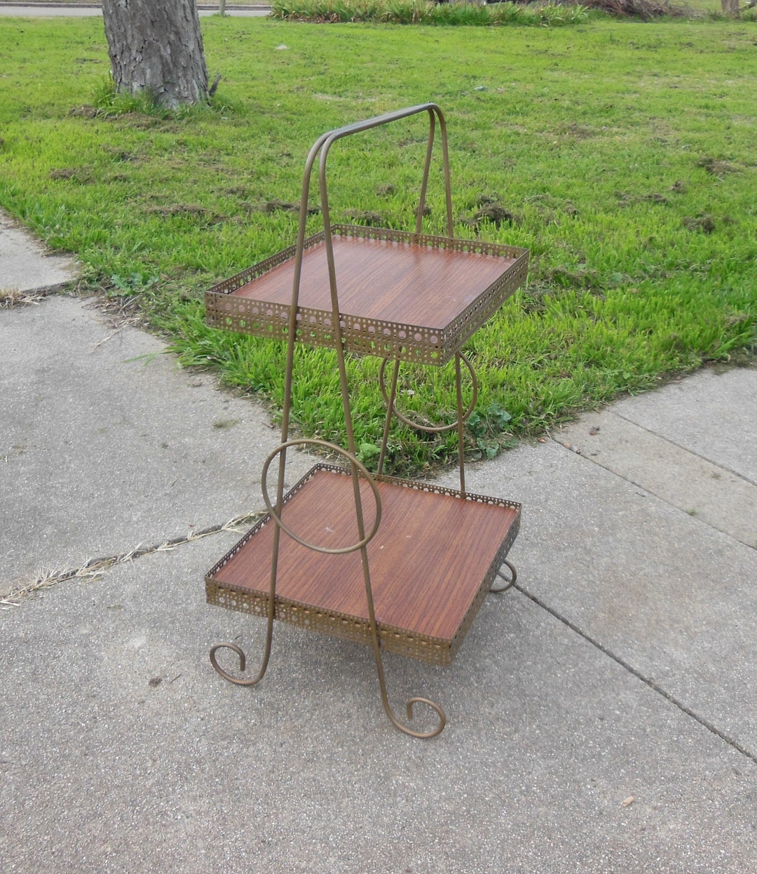 Vintage 2 Tier Stand Mid Century Modern Metal Side Table or Tabletop ...