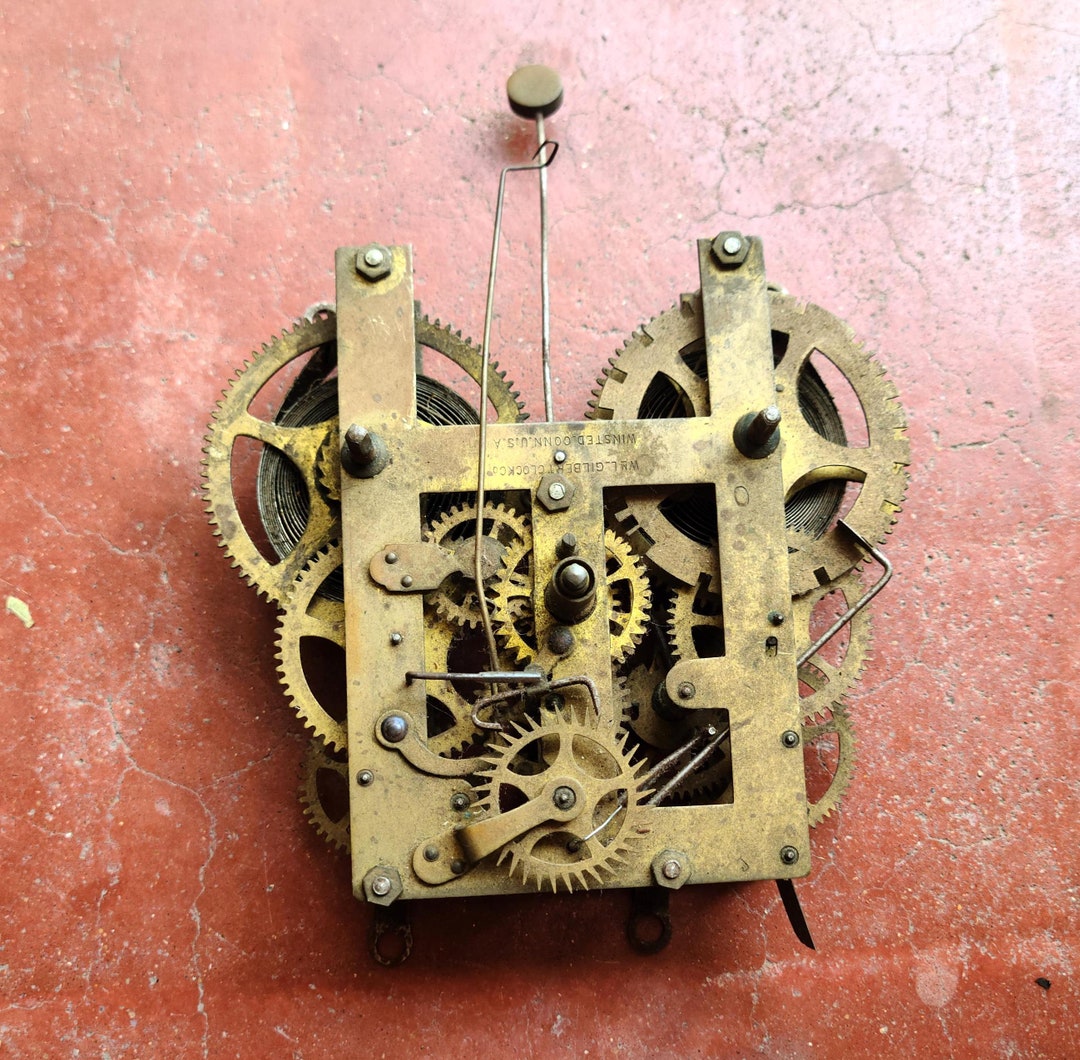 Antique Wm L Gilbert Clock Company Clock Movement Mechanism Parts Brass ...