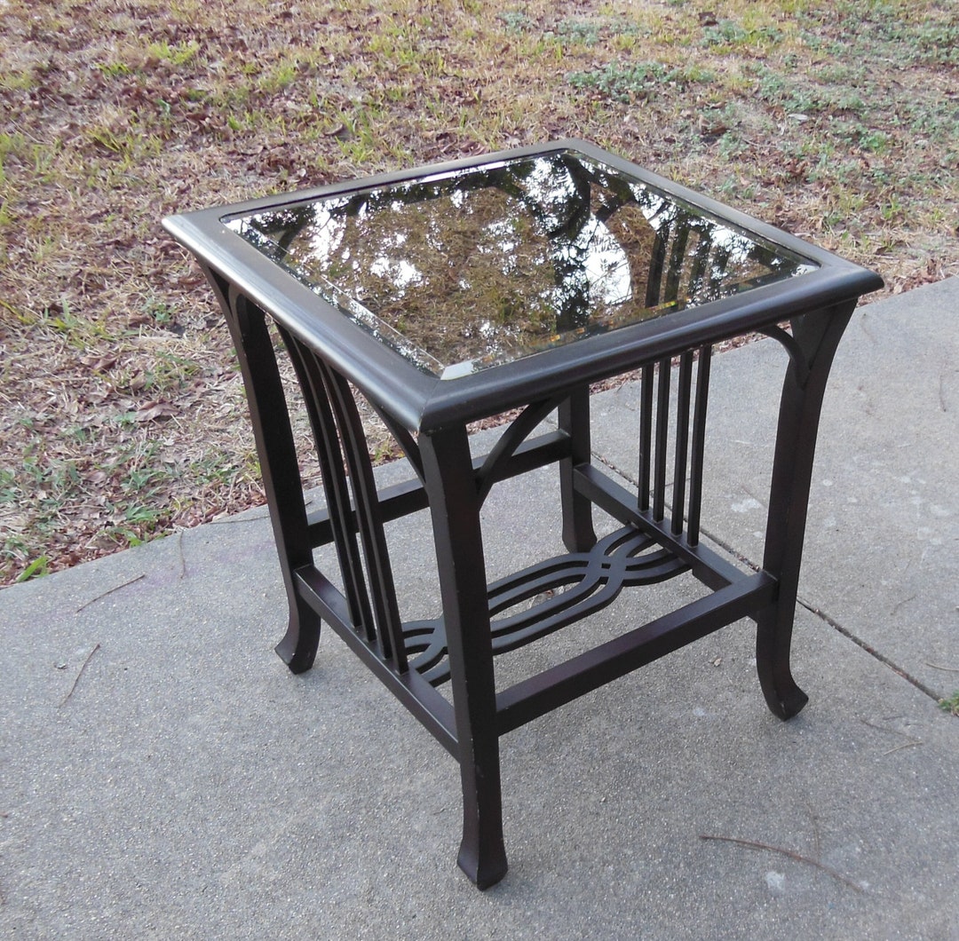 Vintage Wood Glass Top Table End Table Side Table Lamp Table Bedside ...