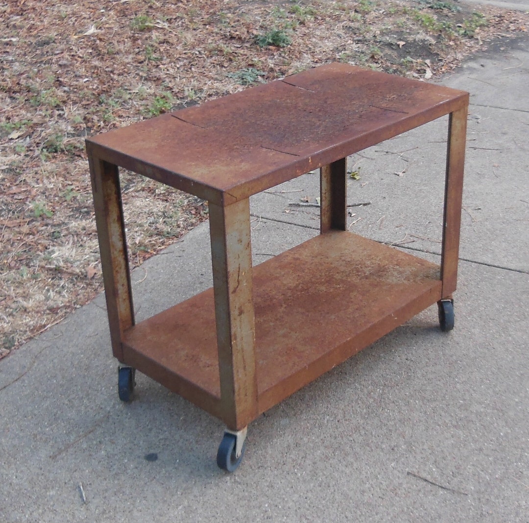 Vintage Heavy Metal Industrial Table Cart Rolling Table Rust Metal Work ...
