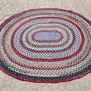 Vintage 8ft X 7ft Farmhouse Wool Hand Braided Rug Colorful Handmade ...
