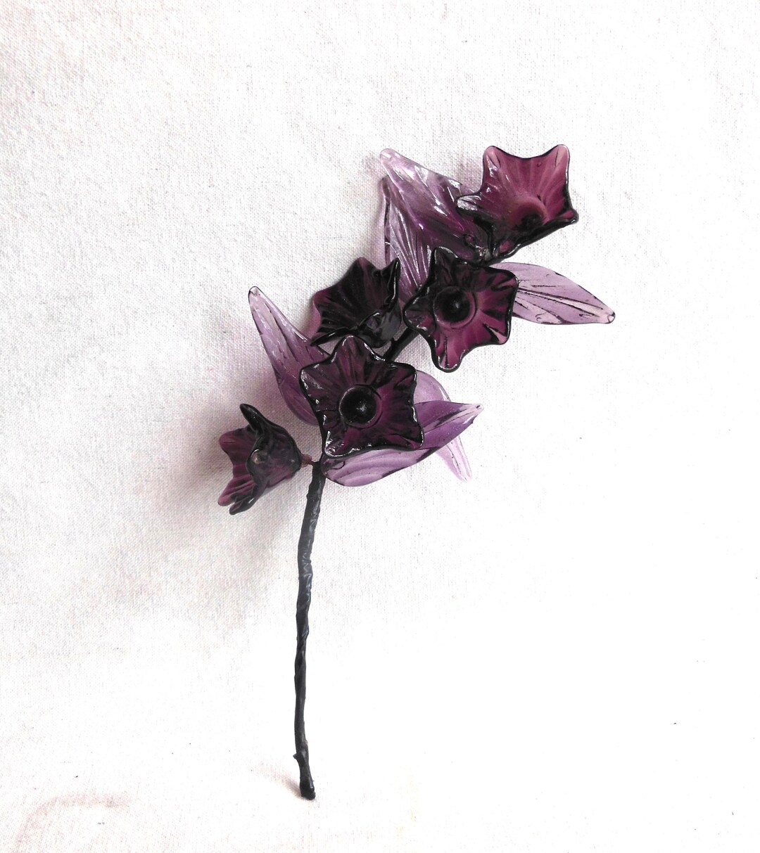 Vintage Glass Amethyst Purple Flower Stem Glass Flowers and Leaves Art ...