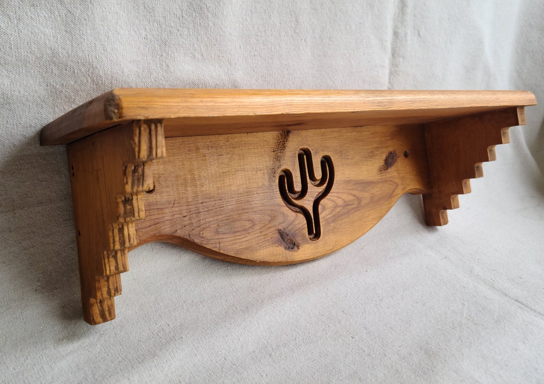 Vintage Wood Shelf Handmade Wooden Wall Mount Shelf Cactus Desert ...