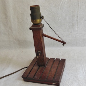 Antique Wood Handmade Water Well Hand Pump Lamp Home Made Wooden Well ...