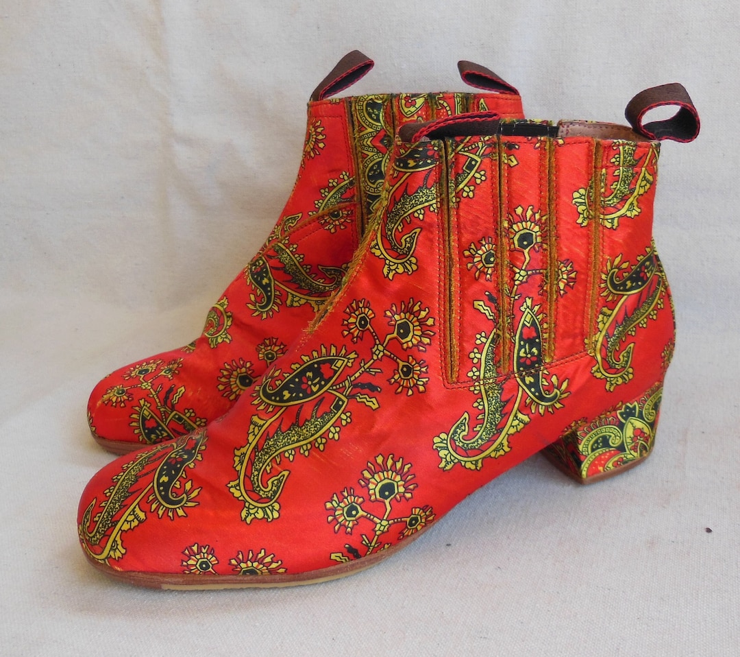 Vintage Danzarteb Folklorico Dance Ankle Boots Paisley Fabric Boots ...