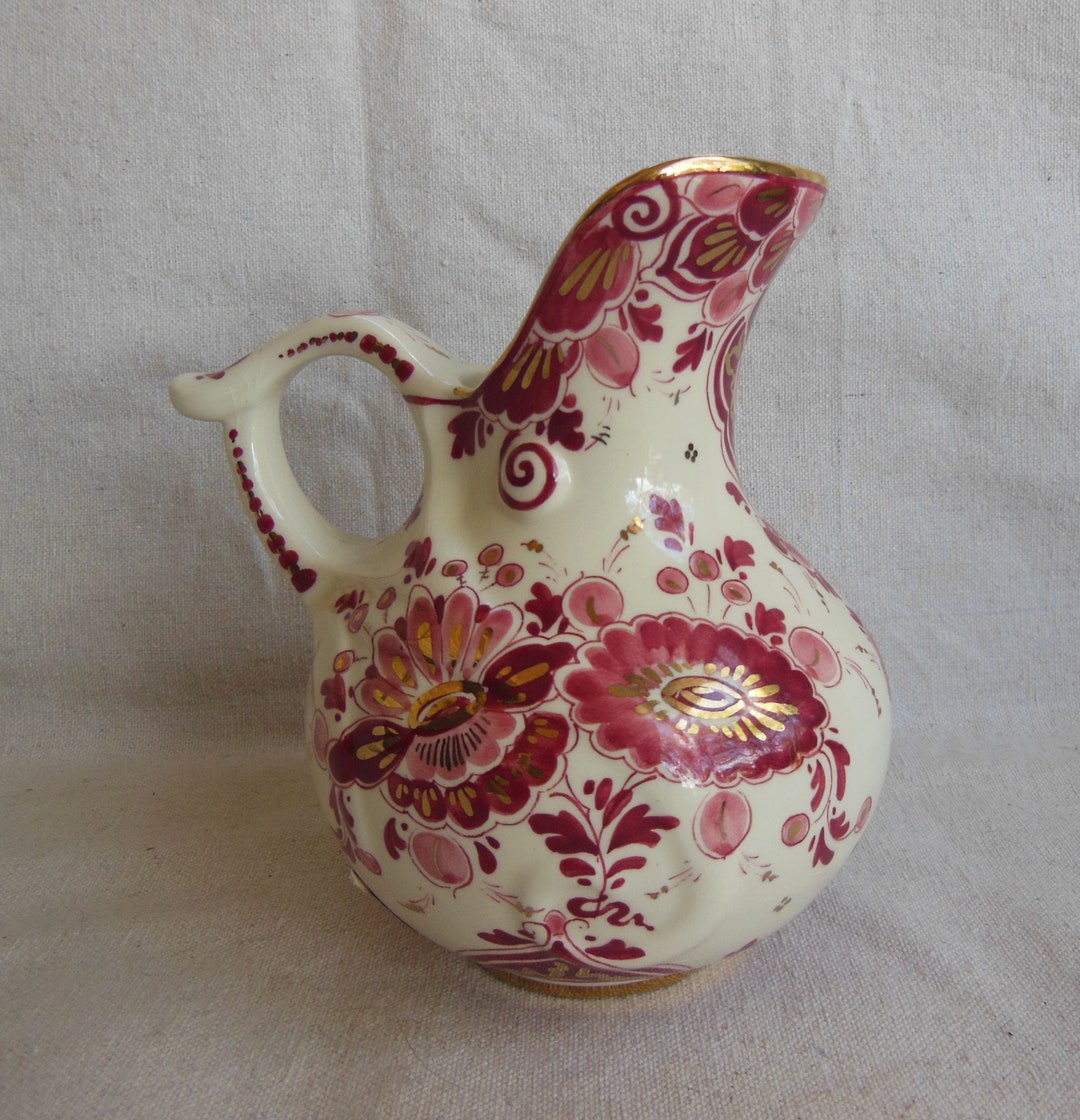 Vintage Regina Delft Rood Pitcher Red Gold Floral Pattern Hand Painted ...