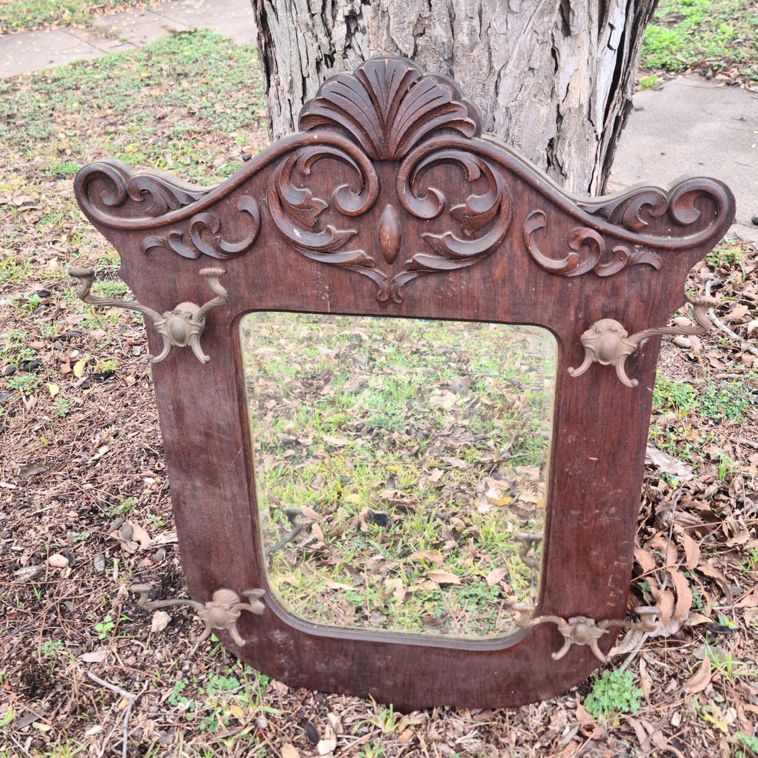 Antique Oak Entry Wall Mirror Hat Coat Rack Hallway Entryway - Etsy