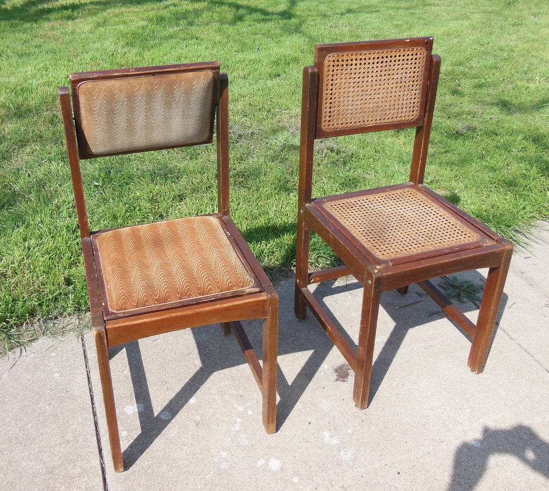 Pair of Vintage Chairs With Changeable Seat and Backs Wooden Chairs ...